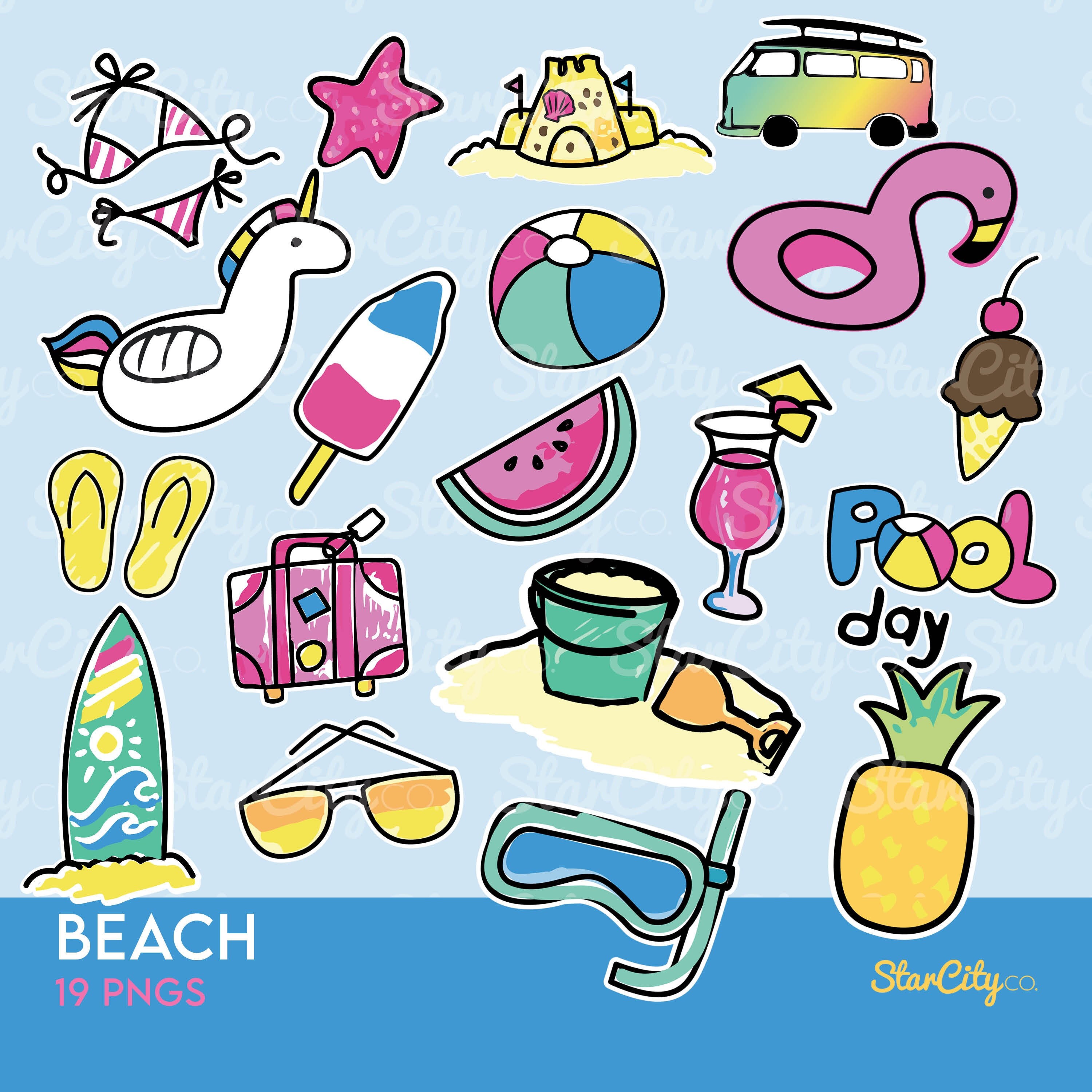 Beach Clipart, Beach Ball Clipart, Hand Drawn Clipart, PNGS, Digital ...
