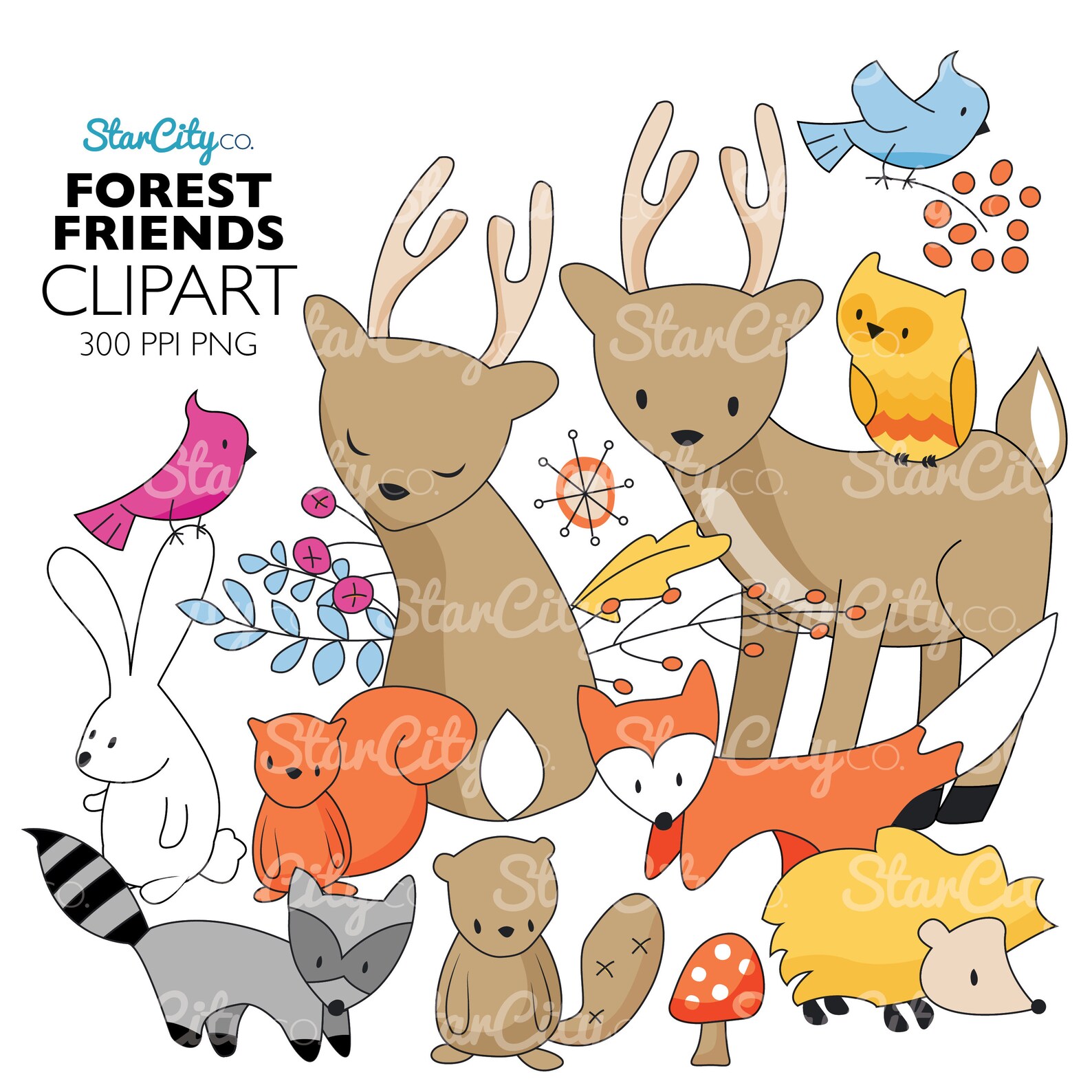 Forest Friends Clipart Woodland Animals Clipart Deer - Etsy