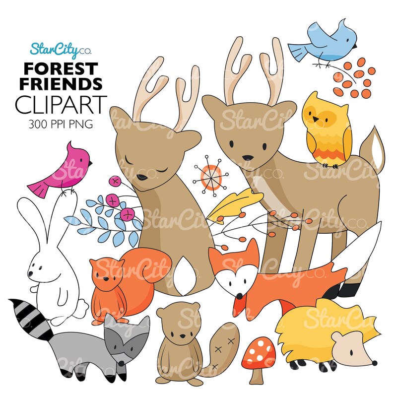 Forest Friends Clipart, Woodland Animals Clipart, Deer Clipart, Fox ...