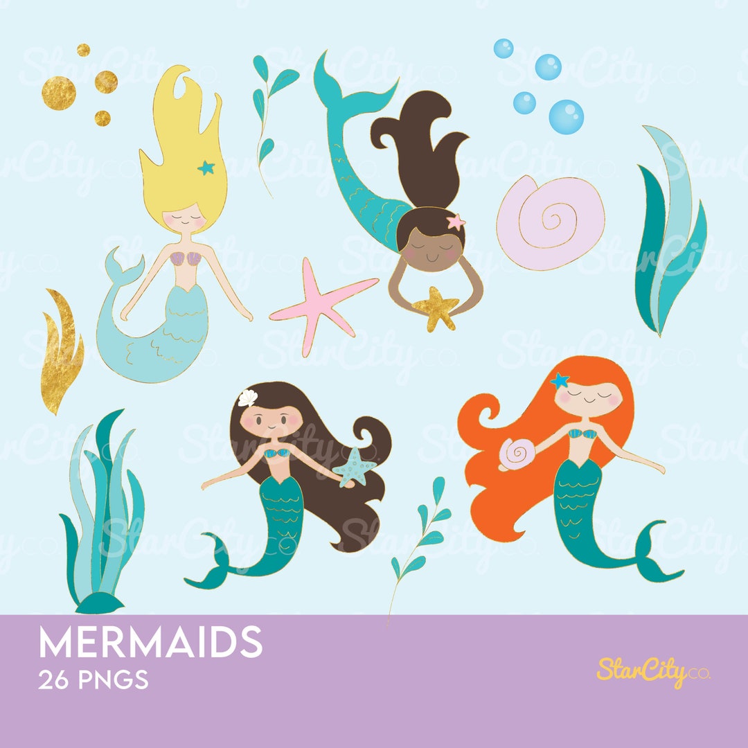 Mermaid Clipart, Ocean Clipart, Hand Drawn Clipart, PNG, Digital Paper ...