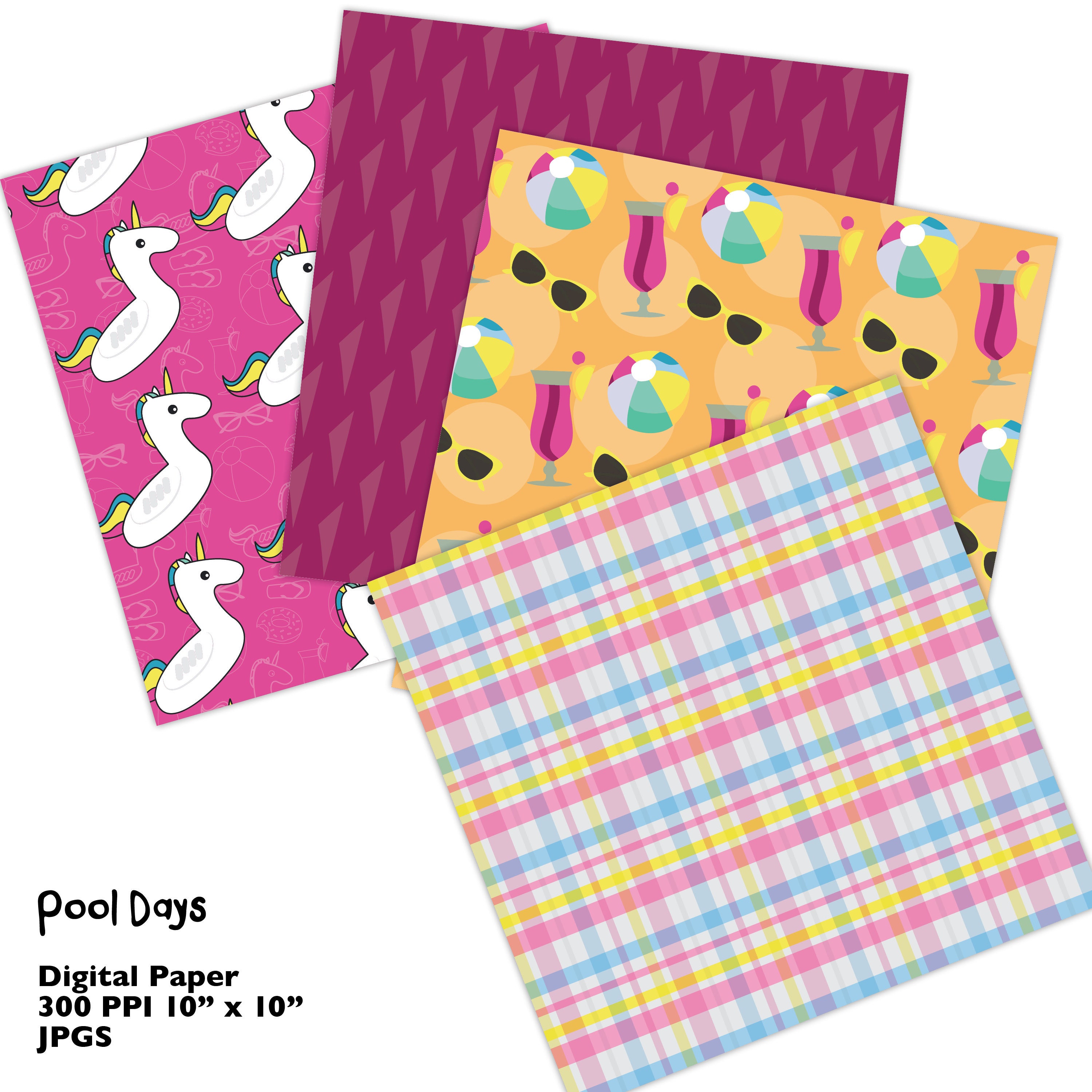 Pool Paper Pack, Summer Paper Pack, Summer Digital Paper Pack, Summer ...