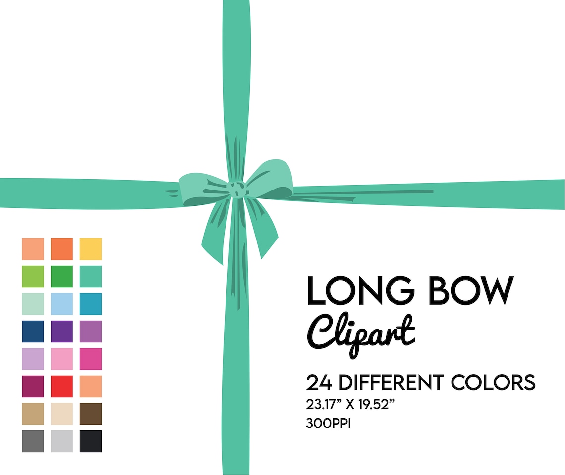 Bow Clipart, Long Bow Clip Art, Ribbon Clipart, Bow Graphics, Colored ...