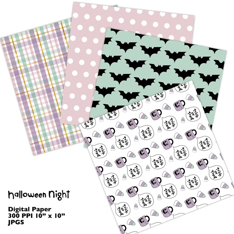 Halloween Digital Paper Pack, Halloween Paper, Digital Paper, Bat ...