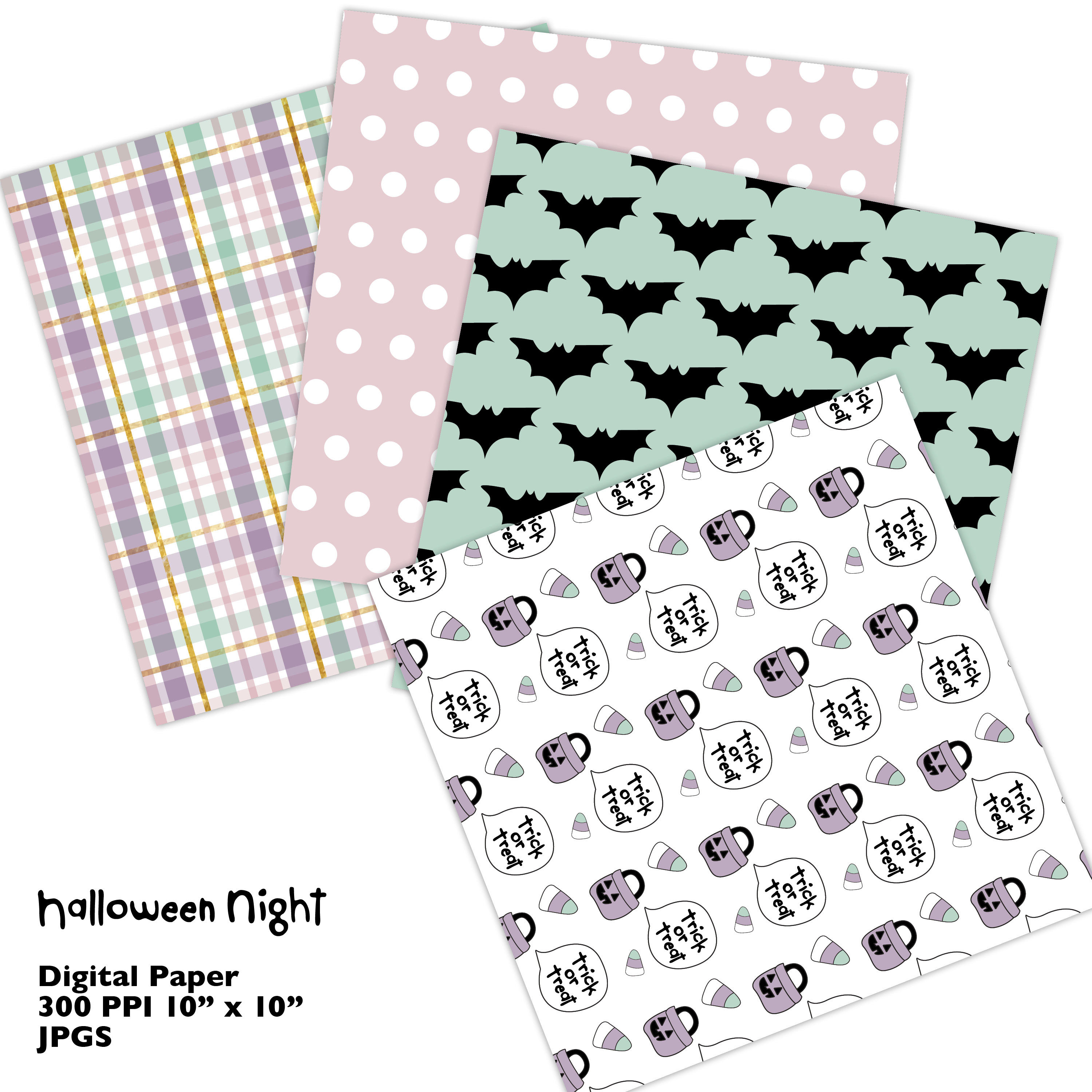 Halloween Digital Paper Pack, Halloween Paper, Digital Paper, Bat ...