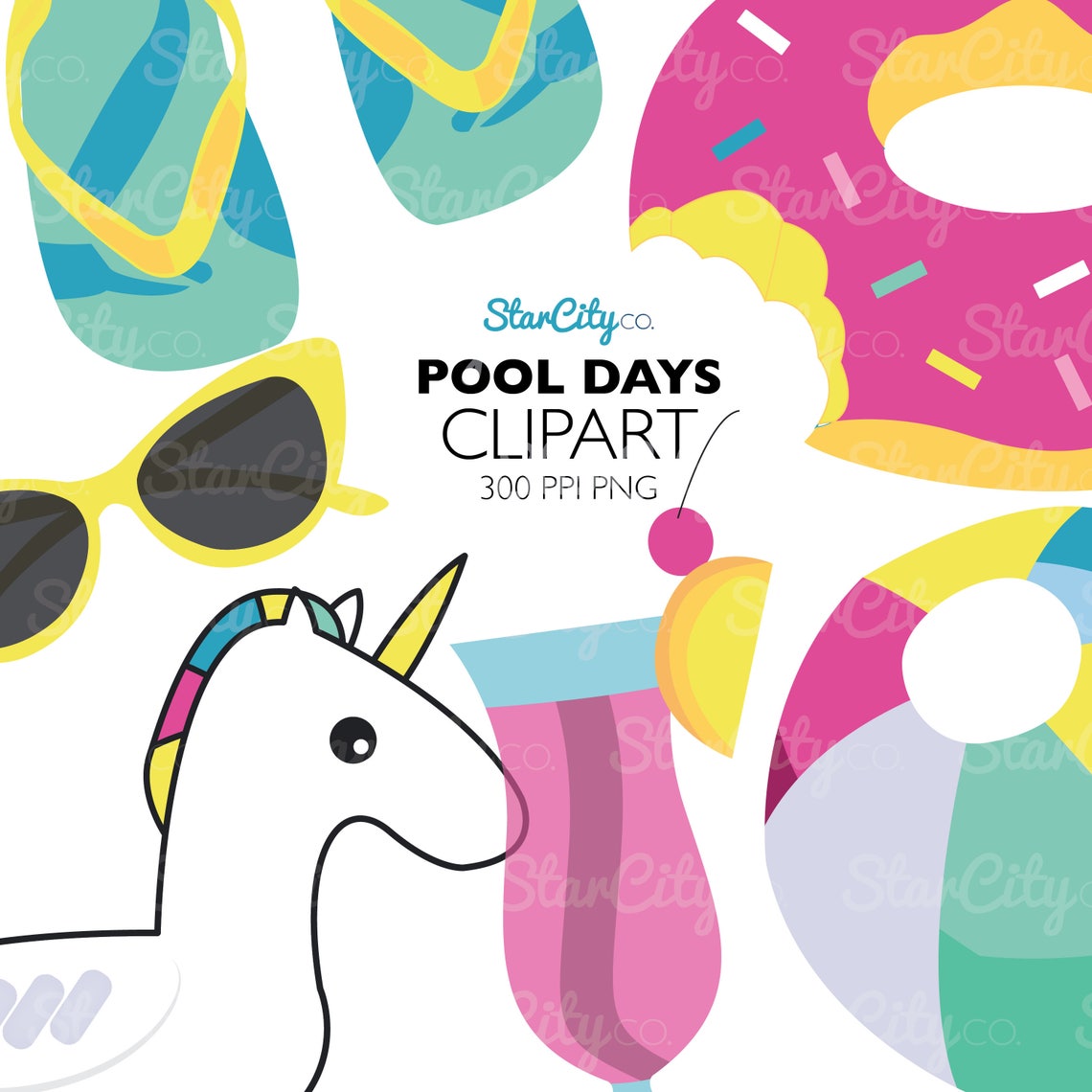 Pool Clipart Summer Clip Art Pool Graphics Sunglasses - Etsy