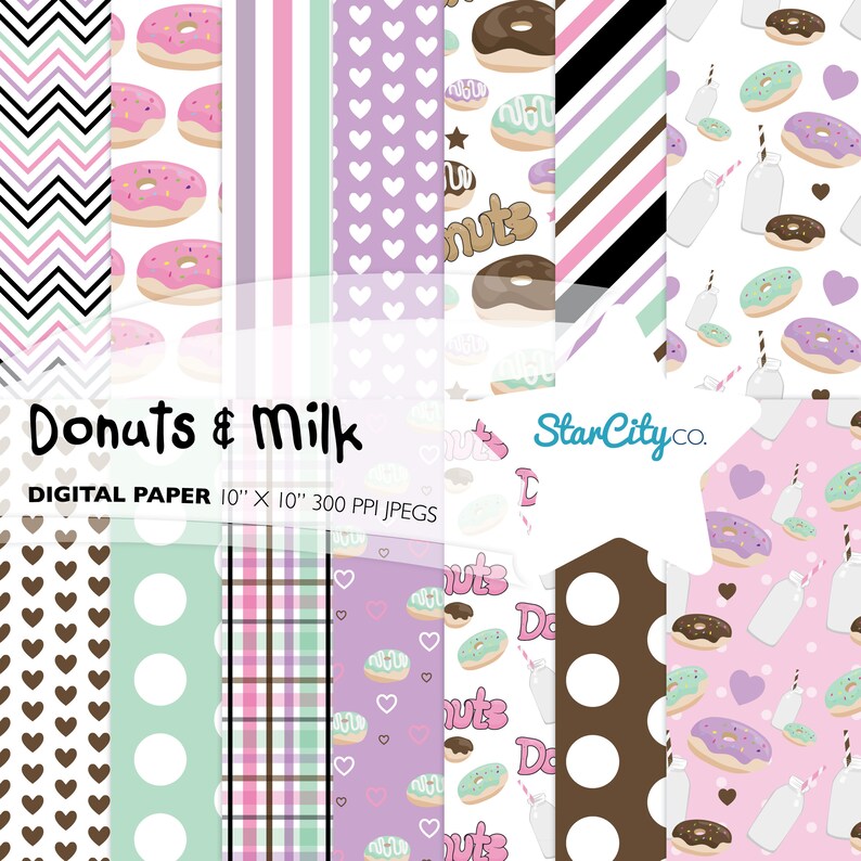 Donuts and Milk Digital Paper Pack, Donut Paper, Digital Paper, Milk ...