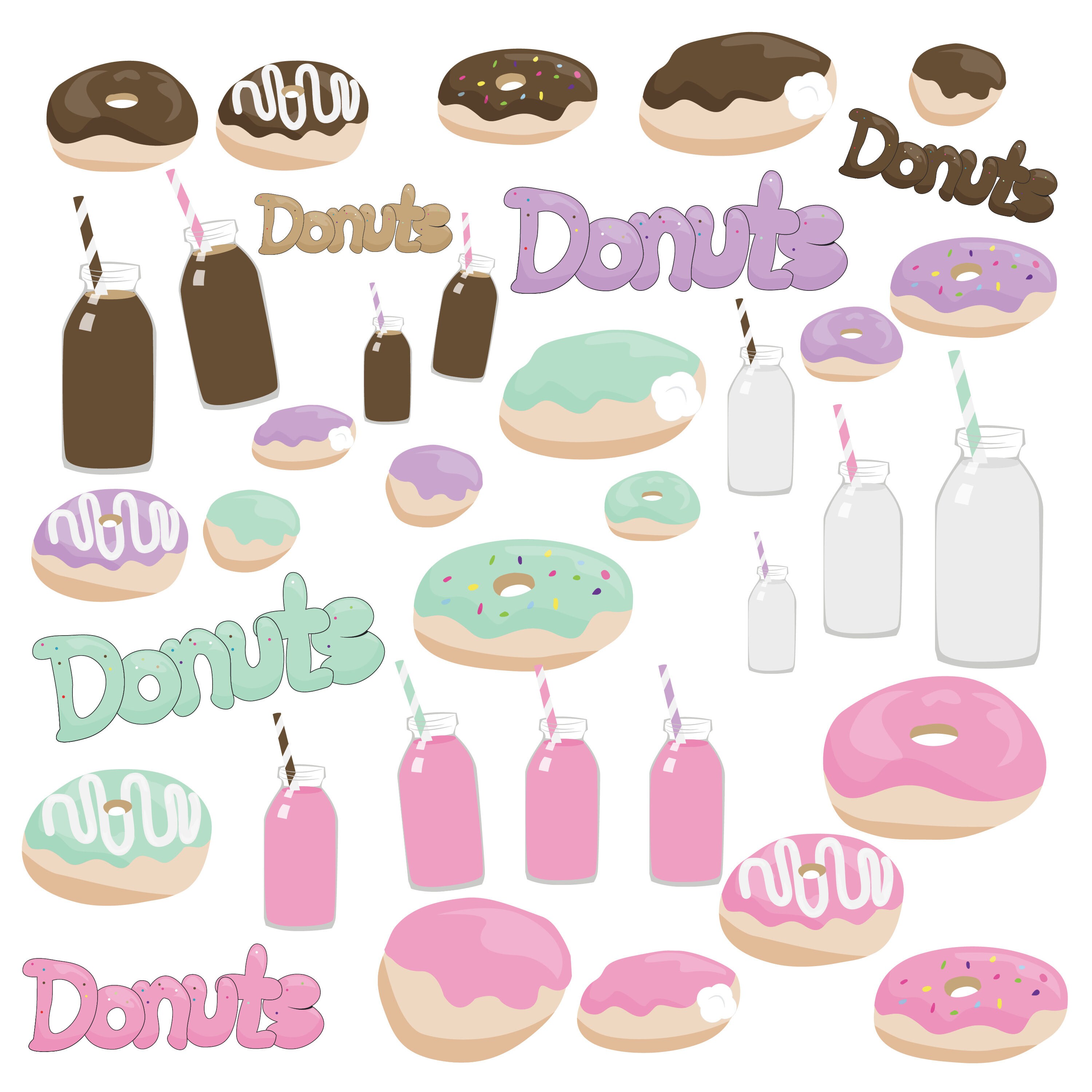 Donuts and Milk Clipart Donut Clipart Milk Clipart Cream - Etsy