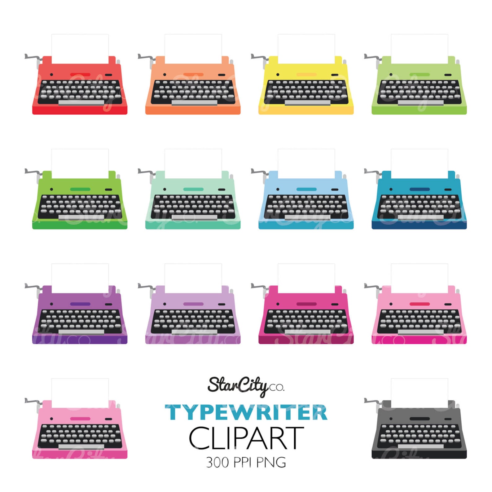 Typewriter Clipart, Typing Clip Art, Typewriter Graphics, Sticker ...
