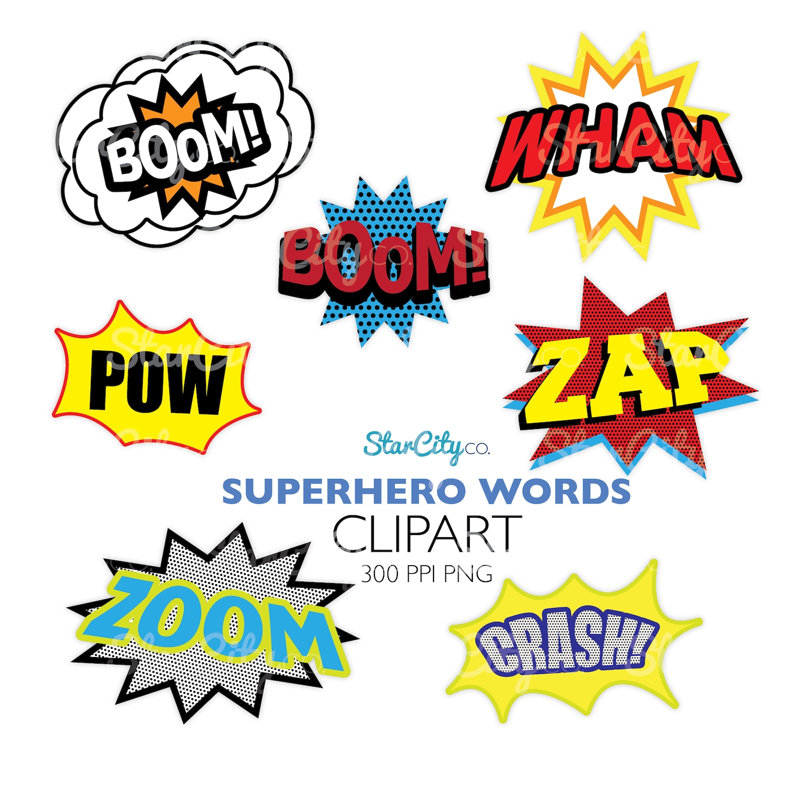 Superhero Clipart, Superhero Word Clipart, Comic Book Clipart, Birthday ...