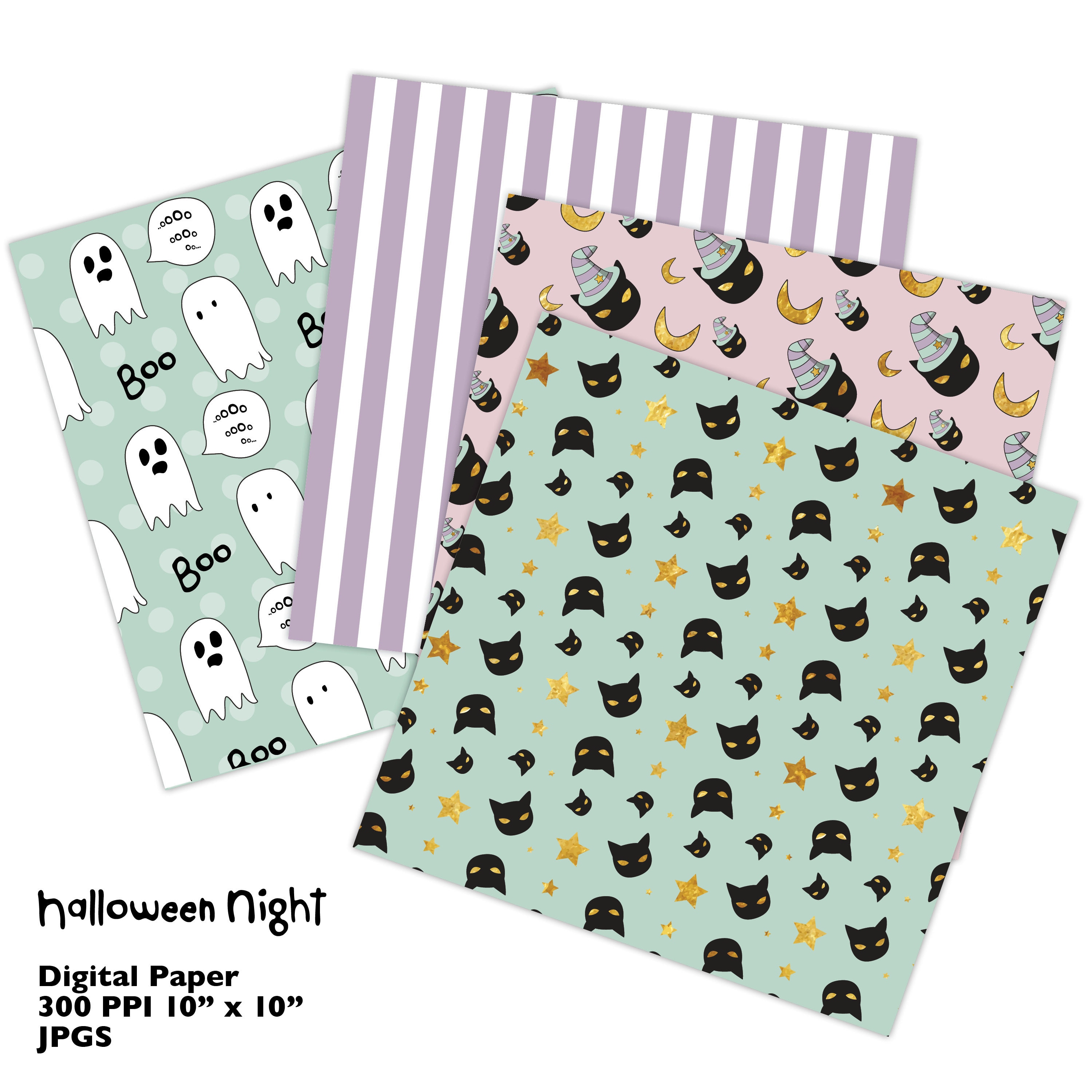 Halloween Digital Paper Pack, Halloween Paper, Digital Paper, Bat ...