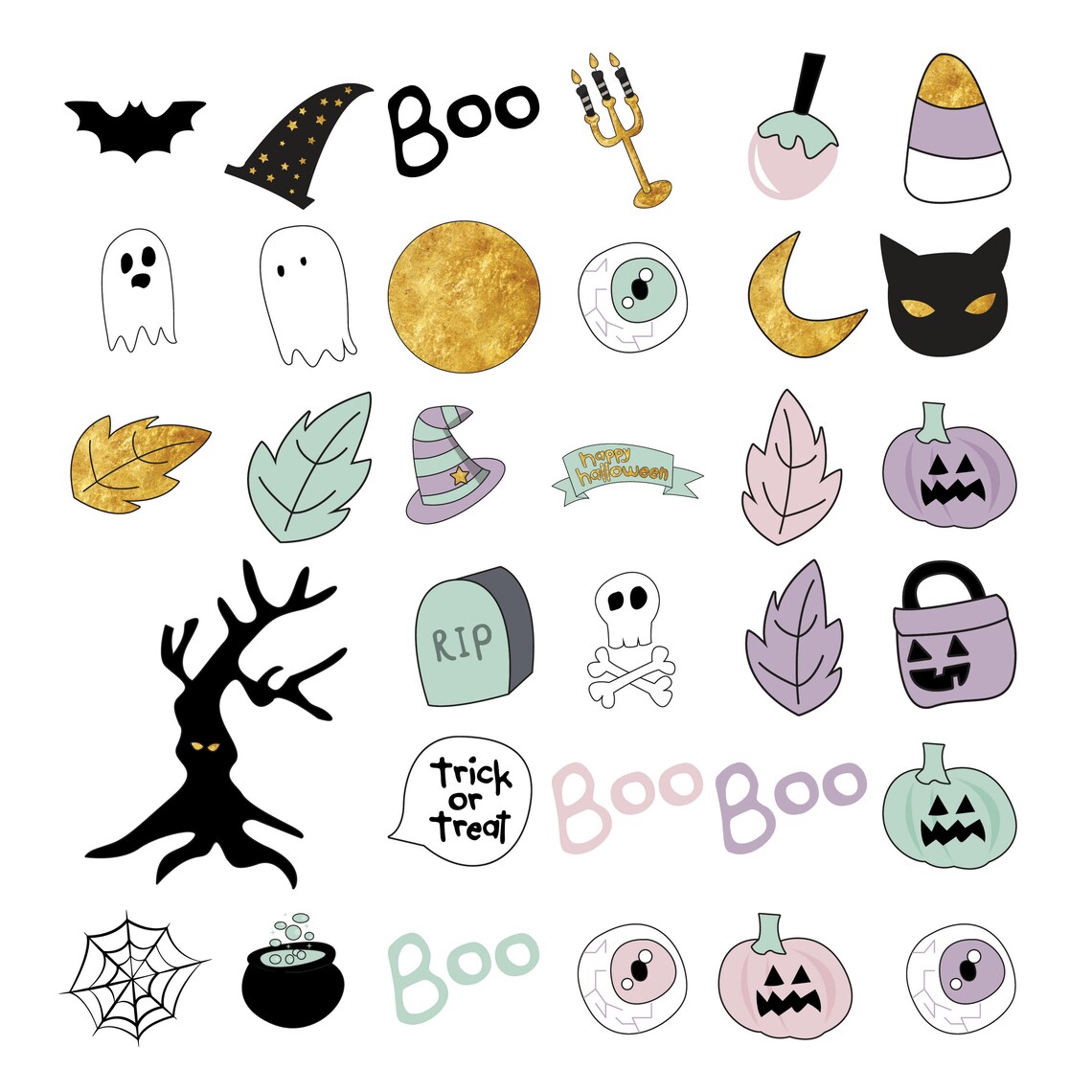 Halloween Clipart, Ghost Clipart, Cat Clipart, Pumpkin Clipart, Pastel ...
