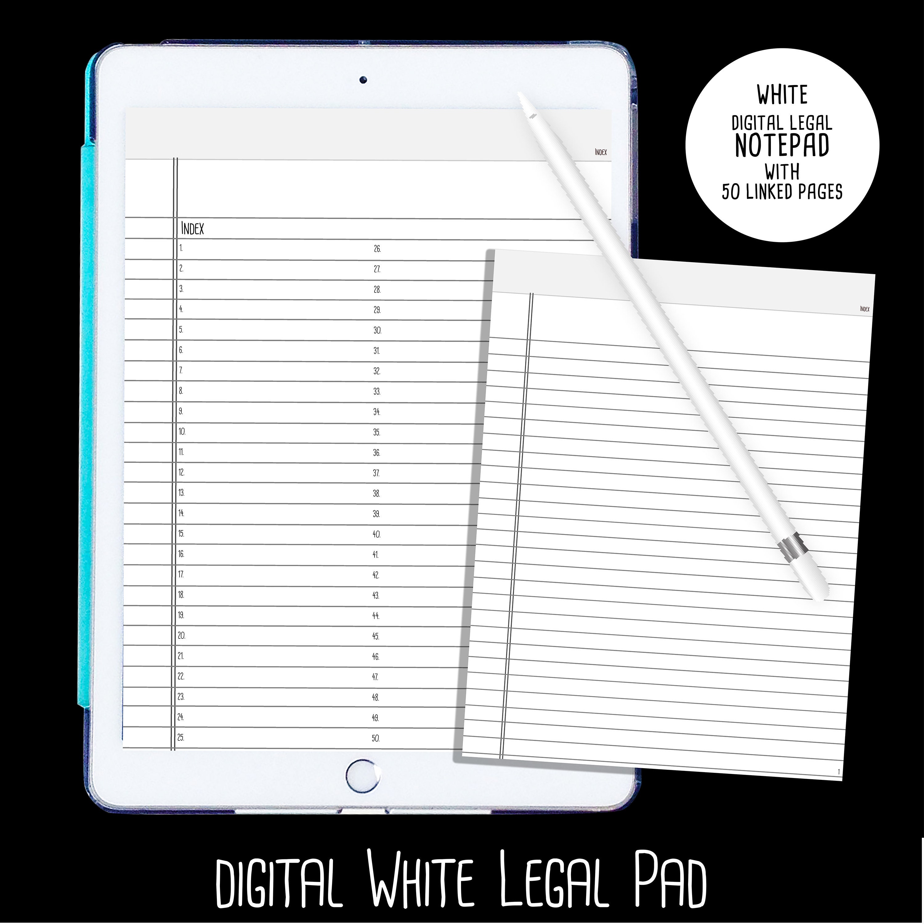 Digital WHITE Legal Pad PDF for Tablets, Digital Class Notebook, PDF ...