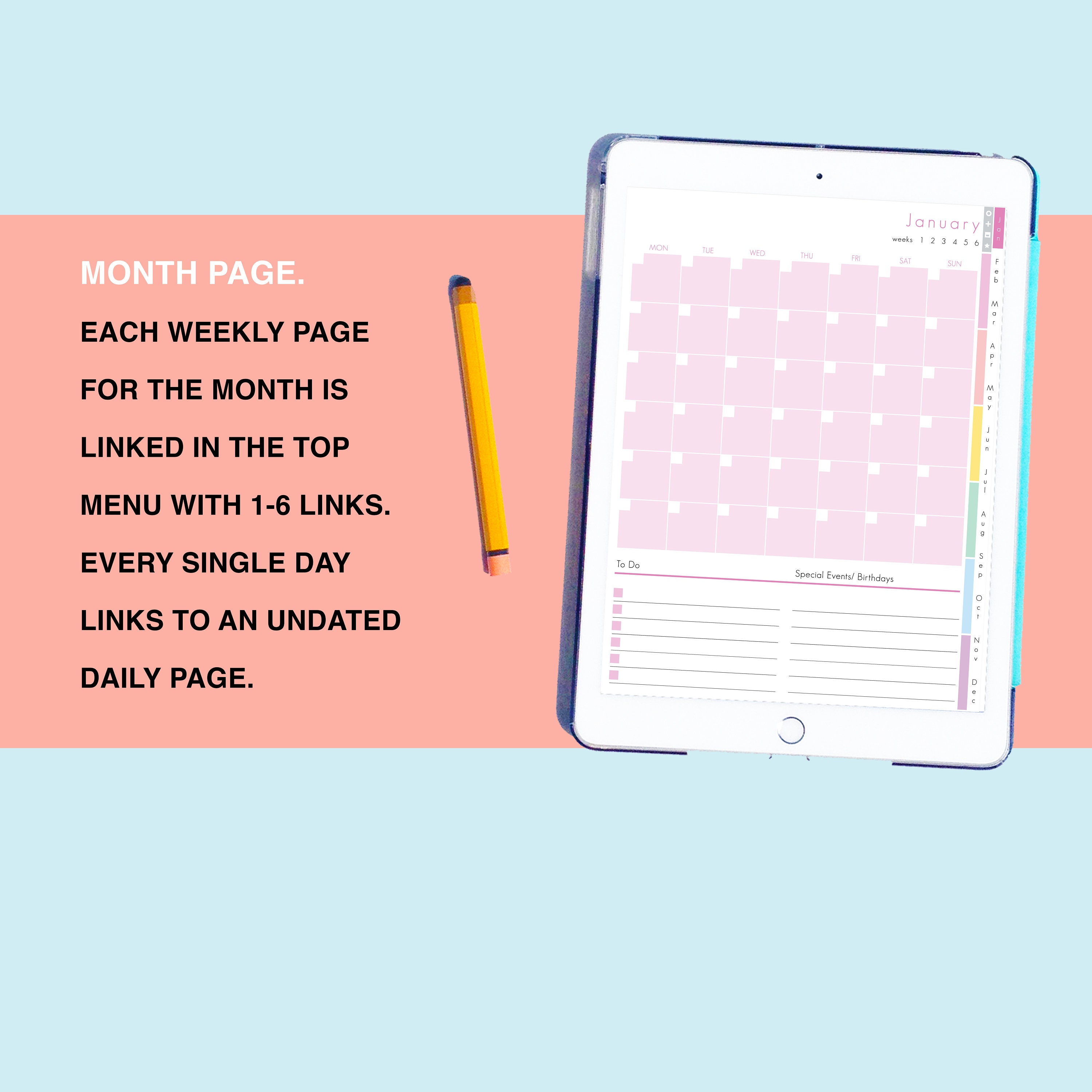 Undated Digital Planner for PDF Annoted Apps Digital Portrait - Etsy