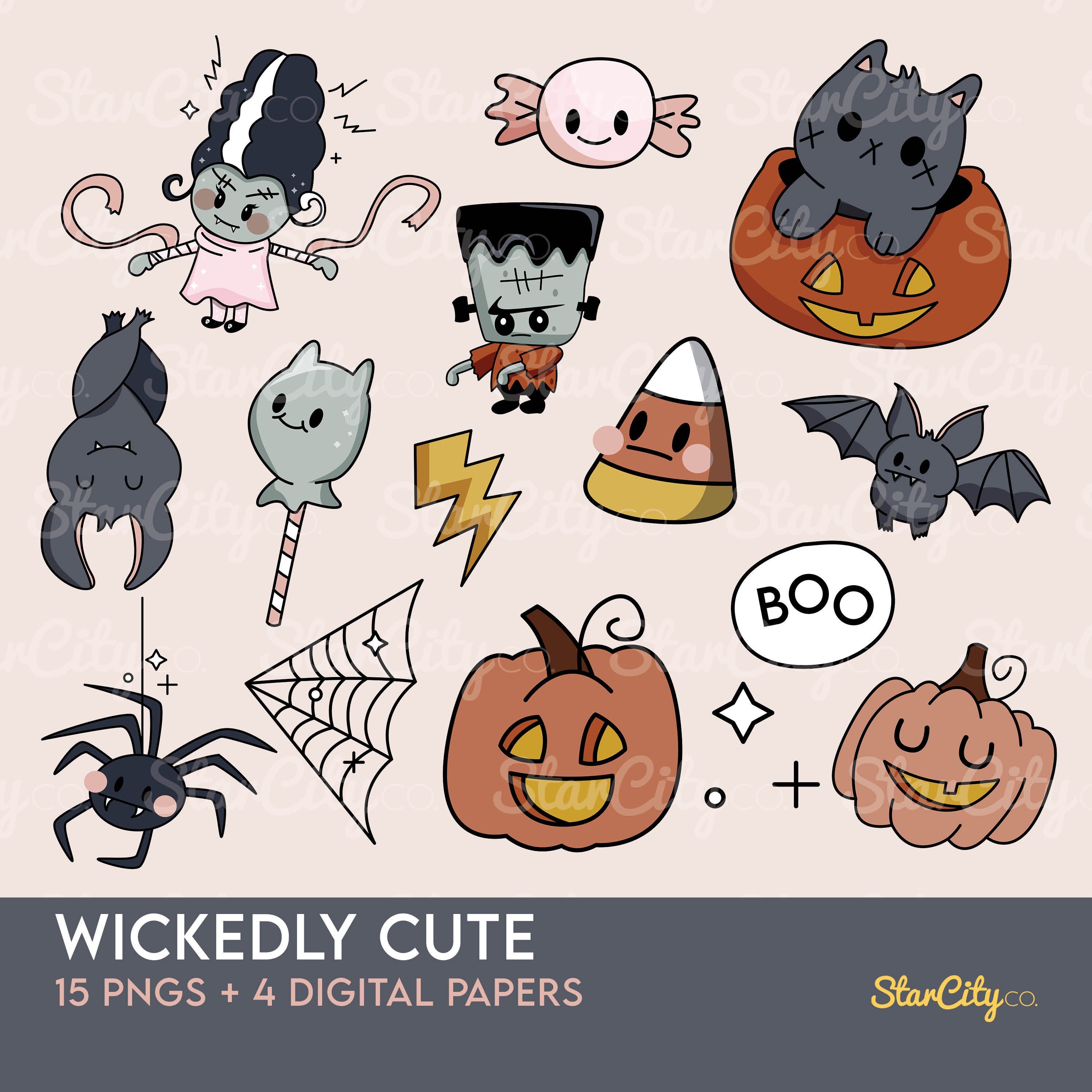 Wickedly Cute Clipart Halloween Clipart Hand Drawn Clipart - Etsy