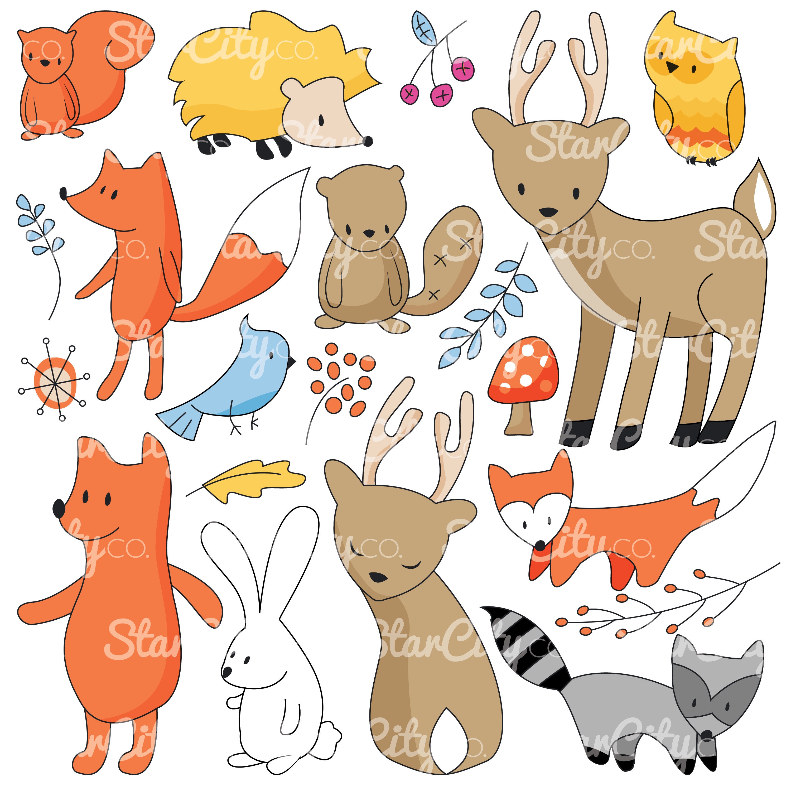 Forest Friends clipart Woodland Animals clipart Deer | Etsy