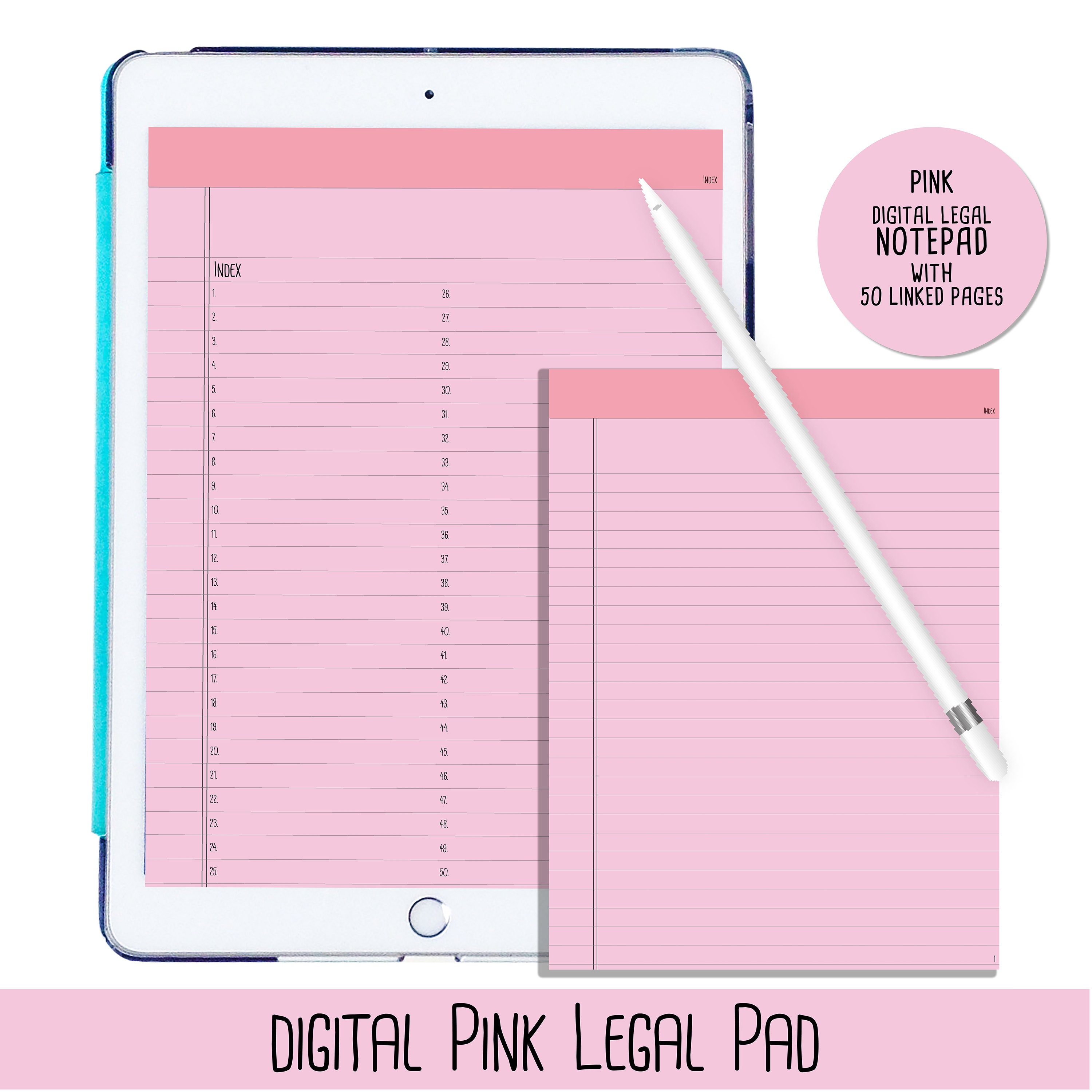 Digital PINK Legal Pad PDF for Tablets, Digital Class Notebook, PDF ...