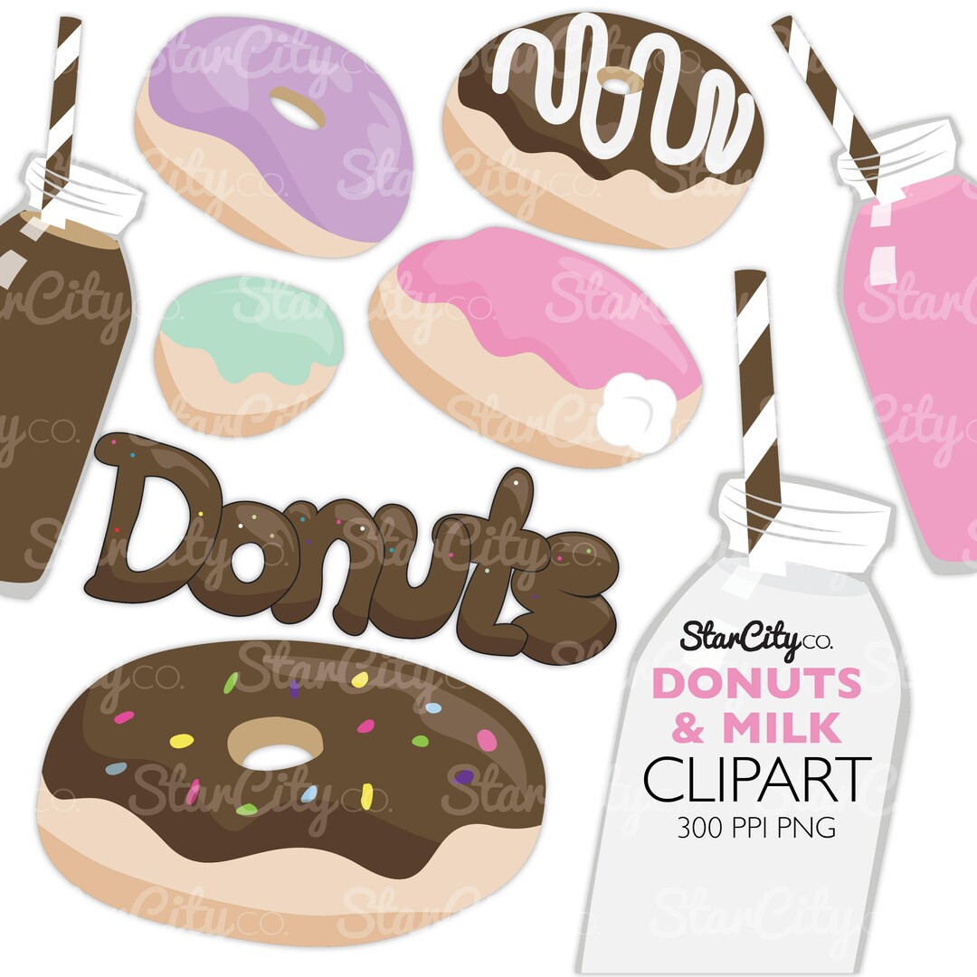 Donuts and Milk Clipart, Donut Clipart, Milk Clipart, Cream Filled ...