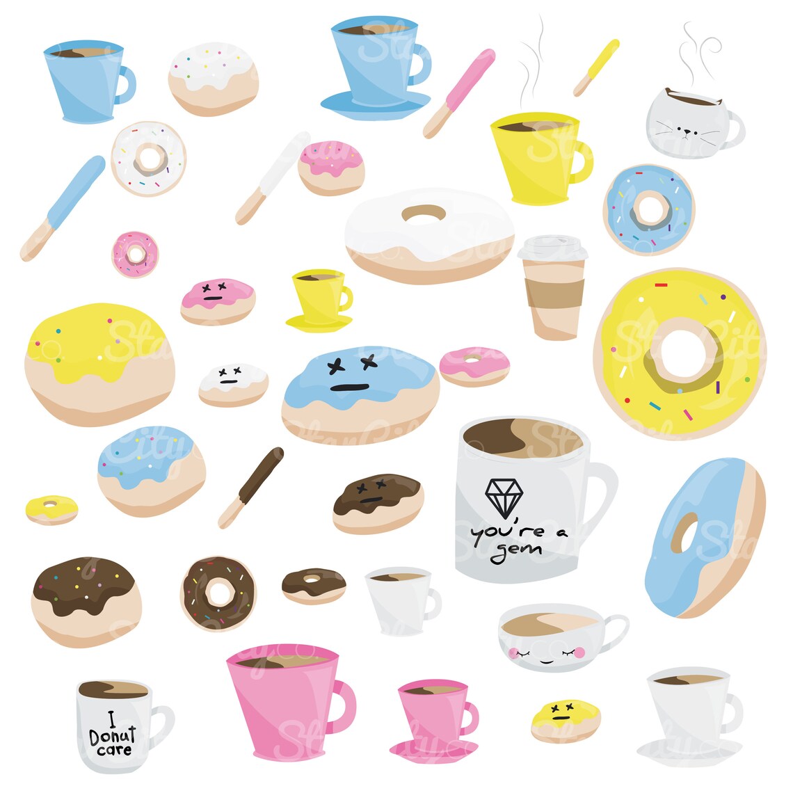 Coffee Clipart Donut Clipart Kawaii Coffee Clipart Donut - Etsy