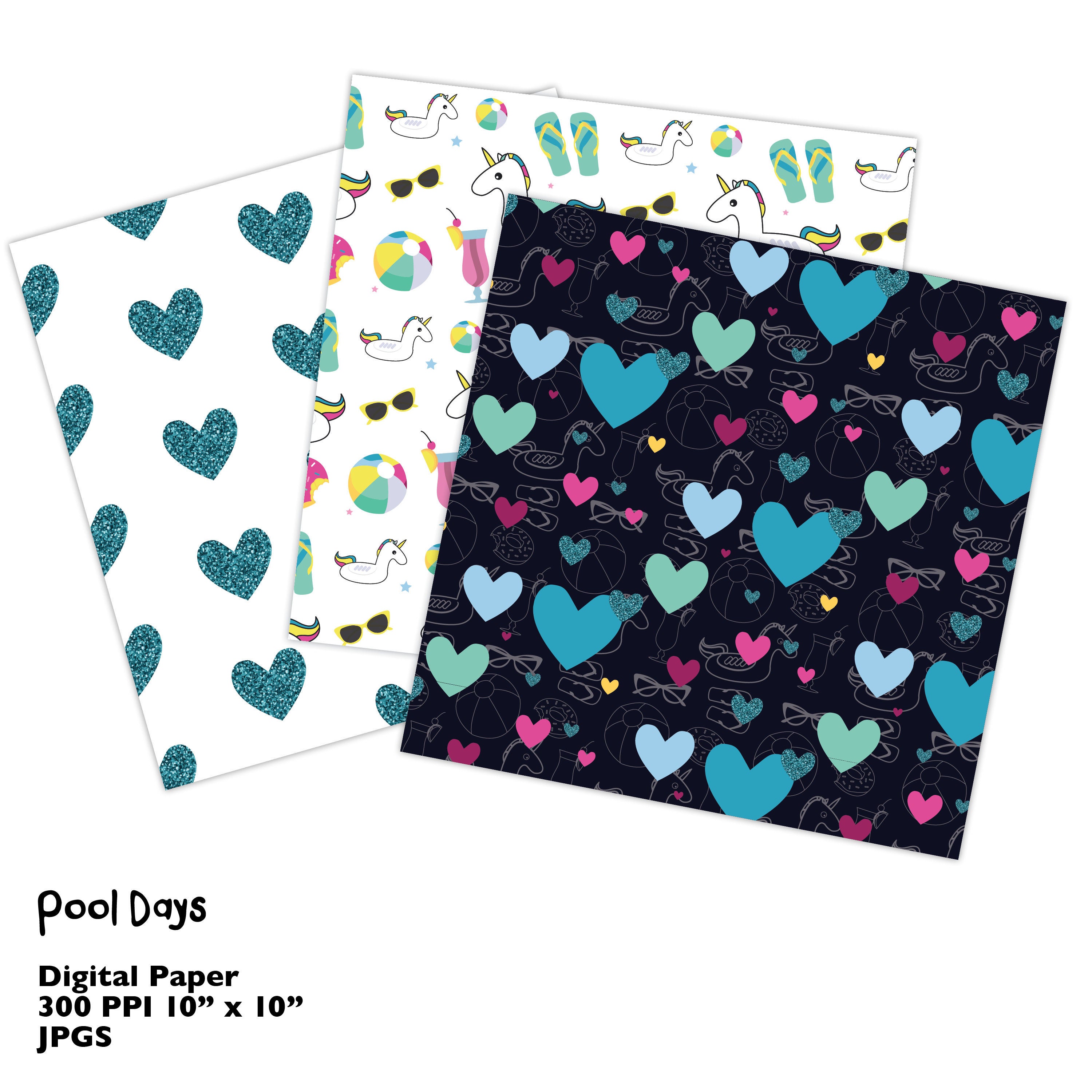 Pool Paper Pack, Summer Paper Pack, Summer Digital Paper Pack, Summer ...