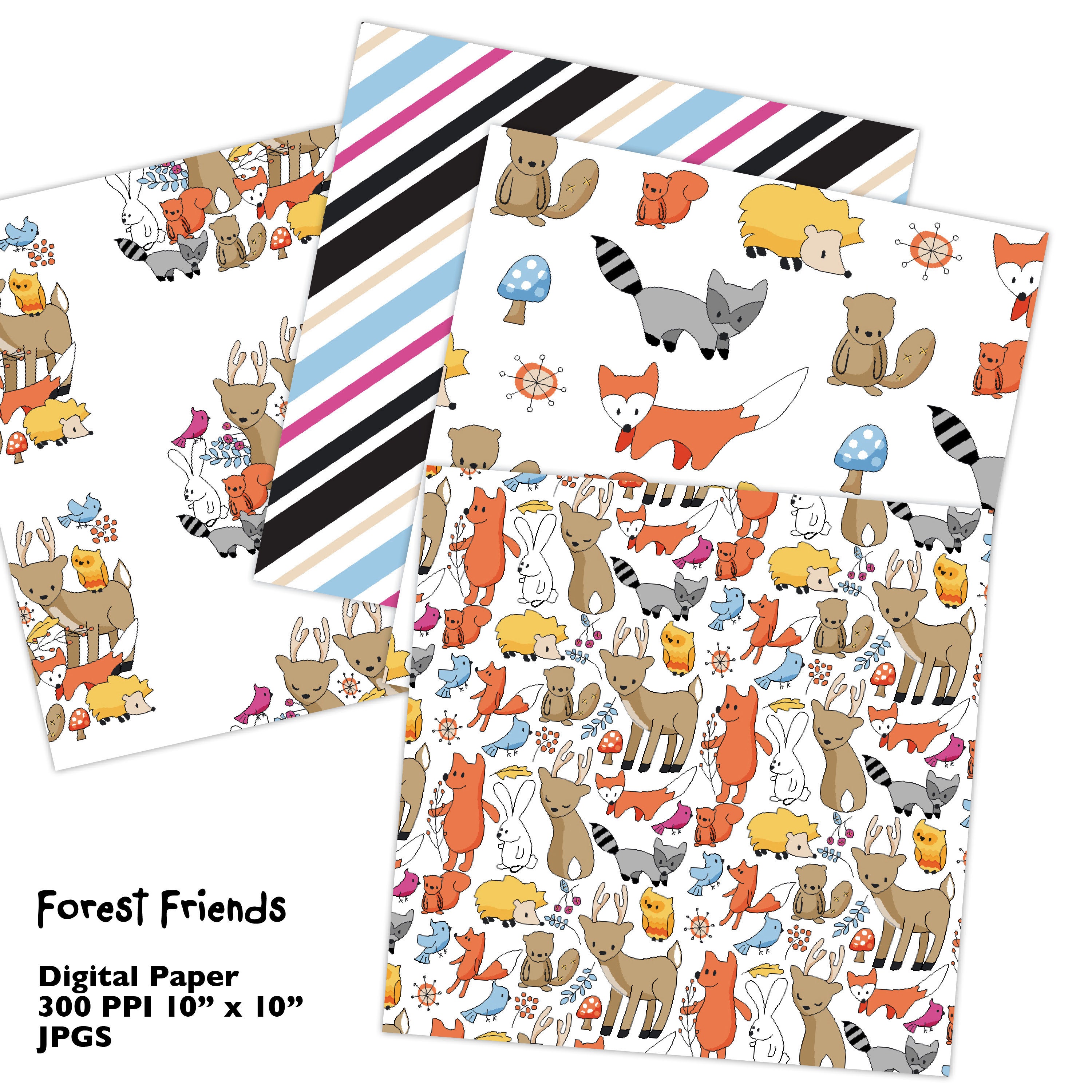 Forest Friends Digital Paper Pack Fall Paper Woodland - Etsy