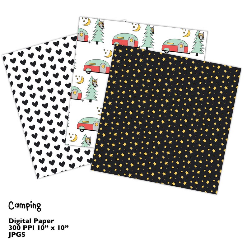 Camping Digital Paper Pack, Digital Pattern, Campsite Paper Pack, Camp ...