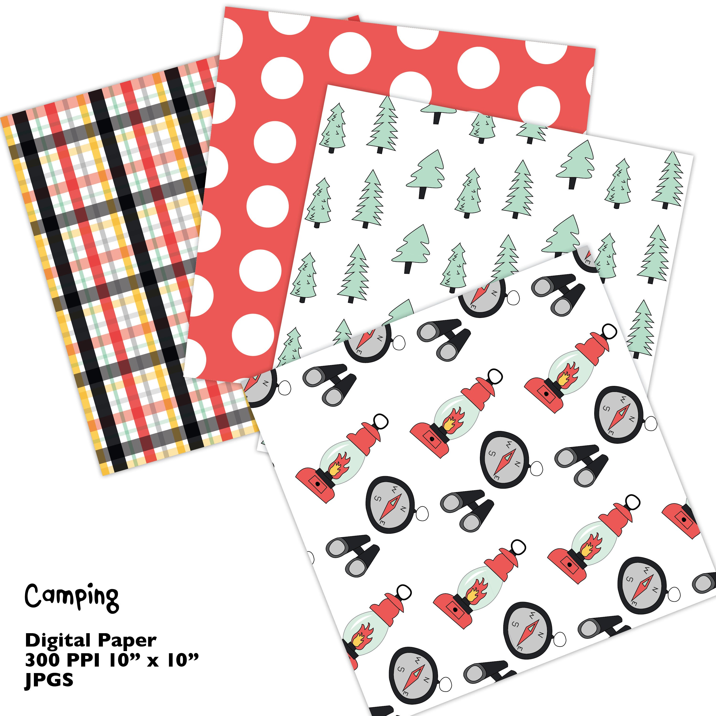 Camping Digital Paper Pack, Digital Pattern, Campsite Paper Pack, Camp ...