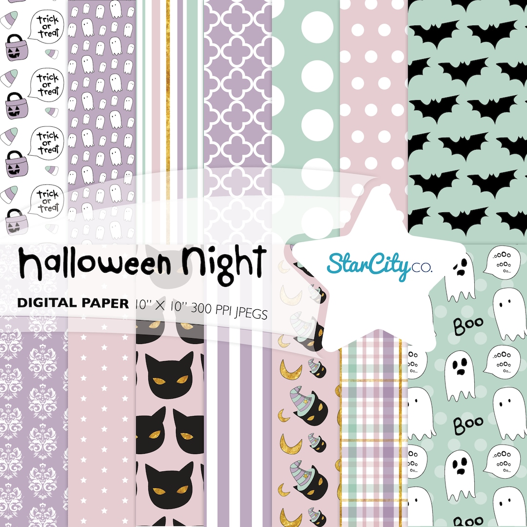 Halloween Digital Paper Pack, Halloween Paper, Digital Paper, Bat ...