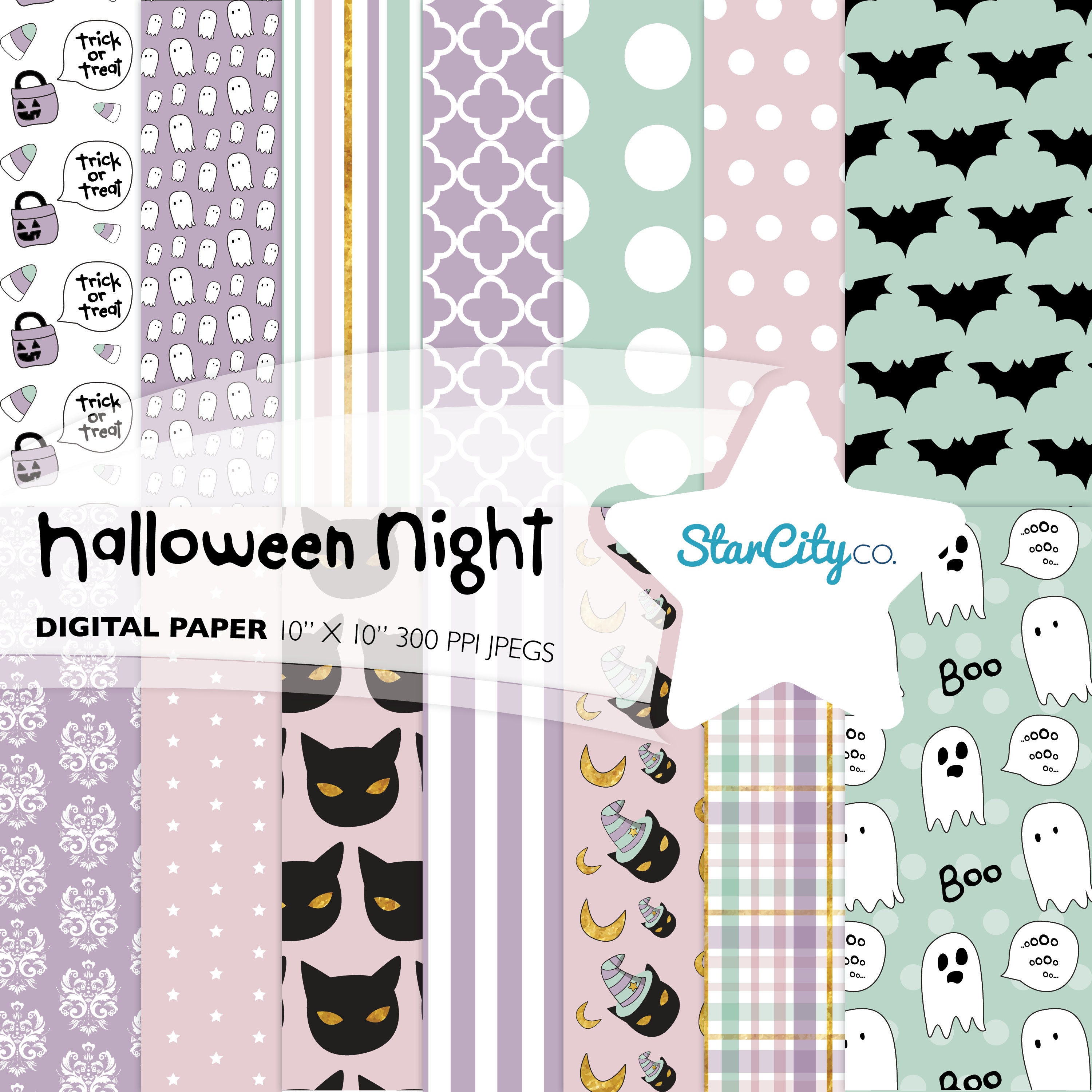 Halloween Digital Paper Pack, Halloween Paper, Digital Paper, Bat ...