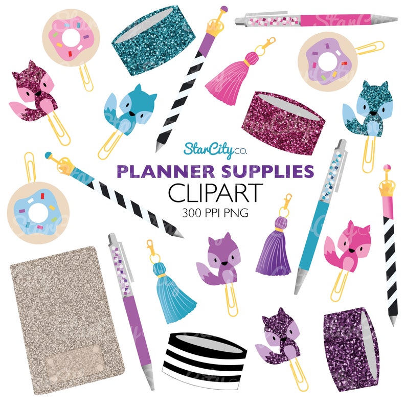 Planner Clipart, Planner Girl Clipart, Crystal Pen Clipart, Washi Tape ...