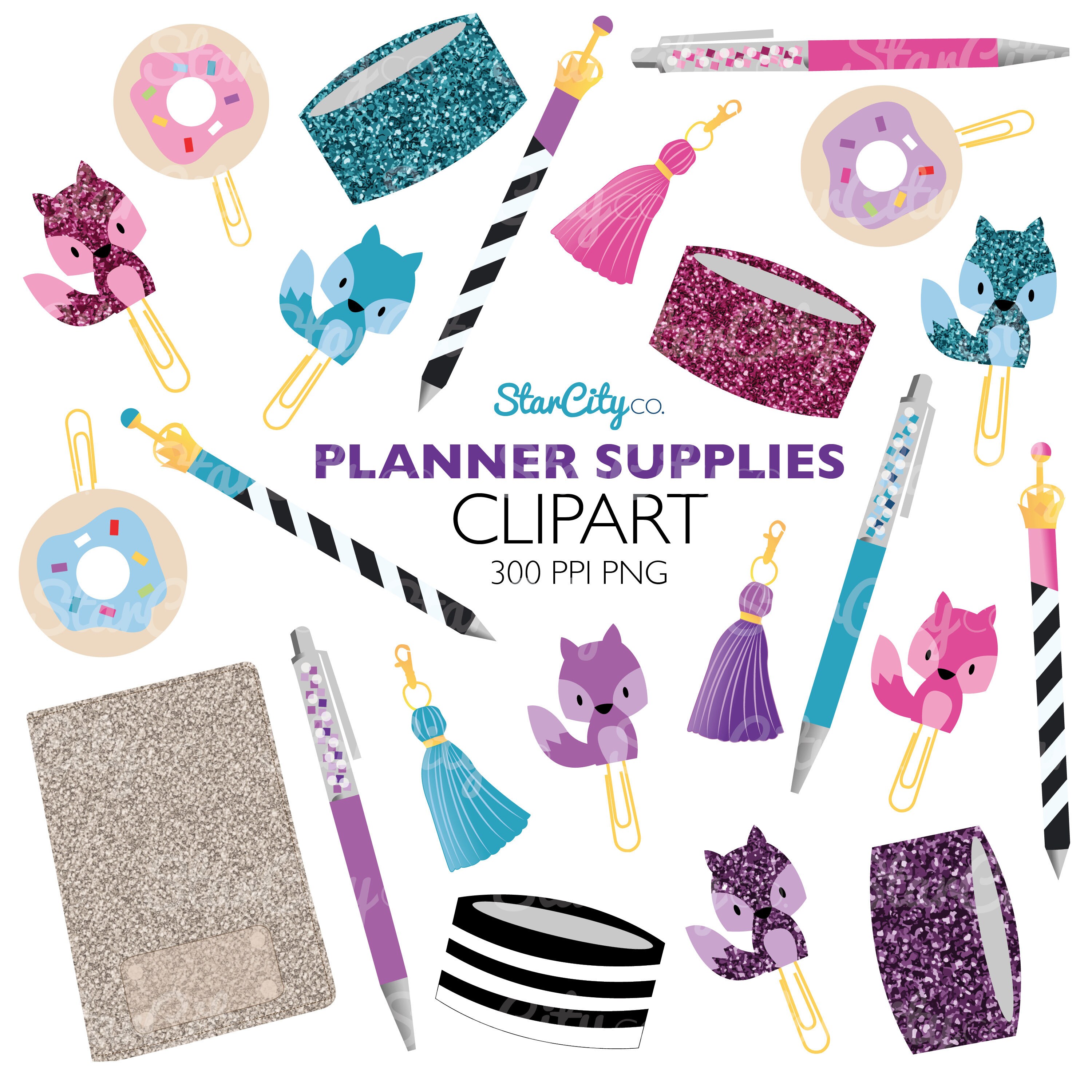 Planner Clipart, Planner Girl Clipart, Crystal Pen Clipart, Washi Tape ...