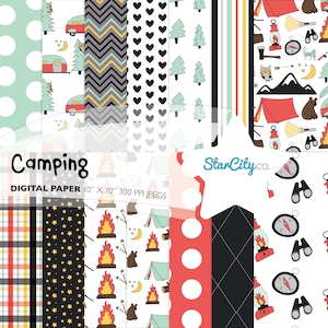 Camping Digital Paper Pack, Digital Pattern, Campsite Paper Pack, Camp ...