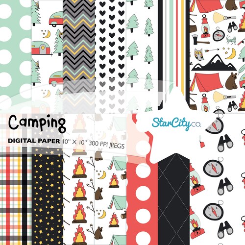 Camping Digital Paper Pack Digital Pattern Campsite Paper - Etsy