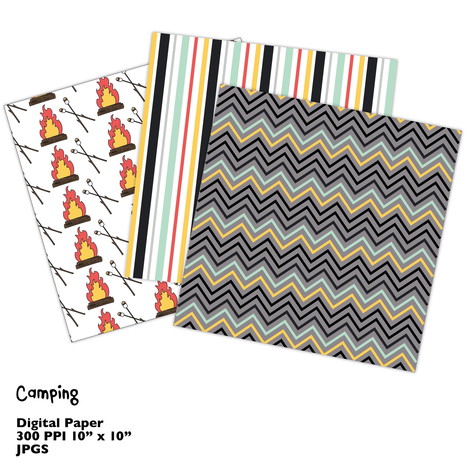 Camping Digital Paper Pack, Digital Pattern, Campsite Paper Pack, Camp ...