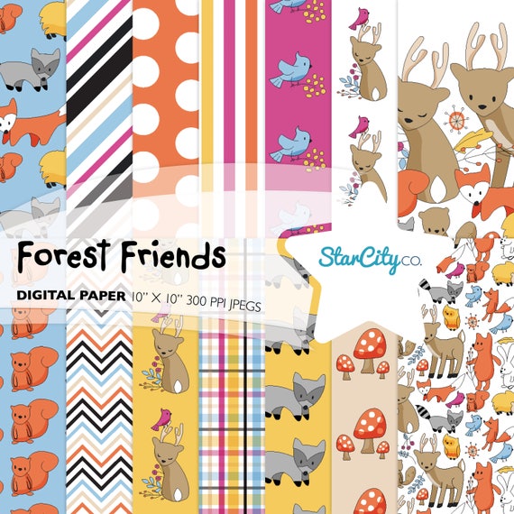Forest Friends Digital Paper Pack Fall Paper Woodland - Etsy