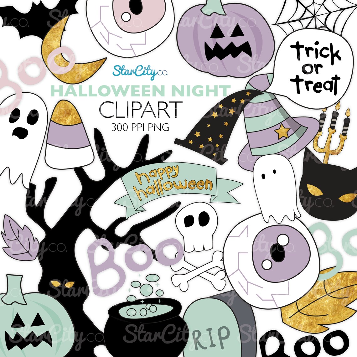 Halloween Clipart, Ghost Clipart, Cat Clipart, Pumpkin Clipart, Pastel ...