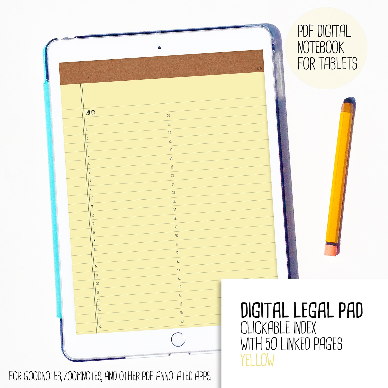 Digital Yellow Legal Pad PDF Notebook, Digital Class Notebook, Digital ...
