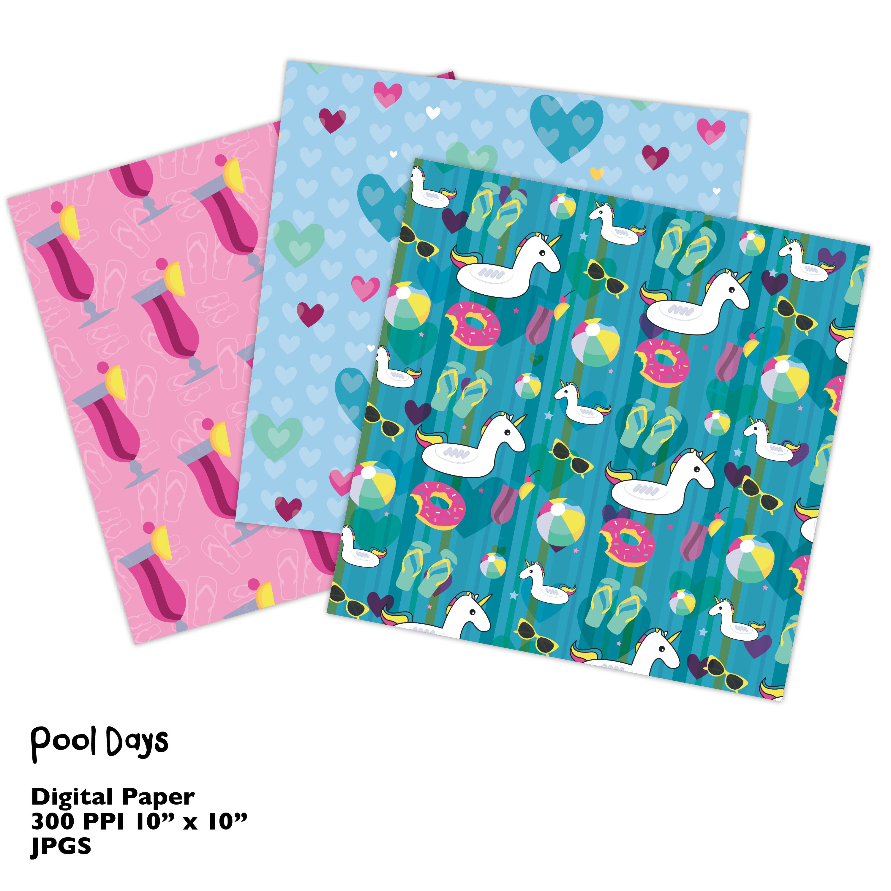 Pool Paper Pack, Summer Paper Pack, Summer Digital Paper Pack, Summer ...