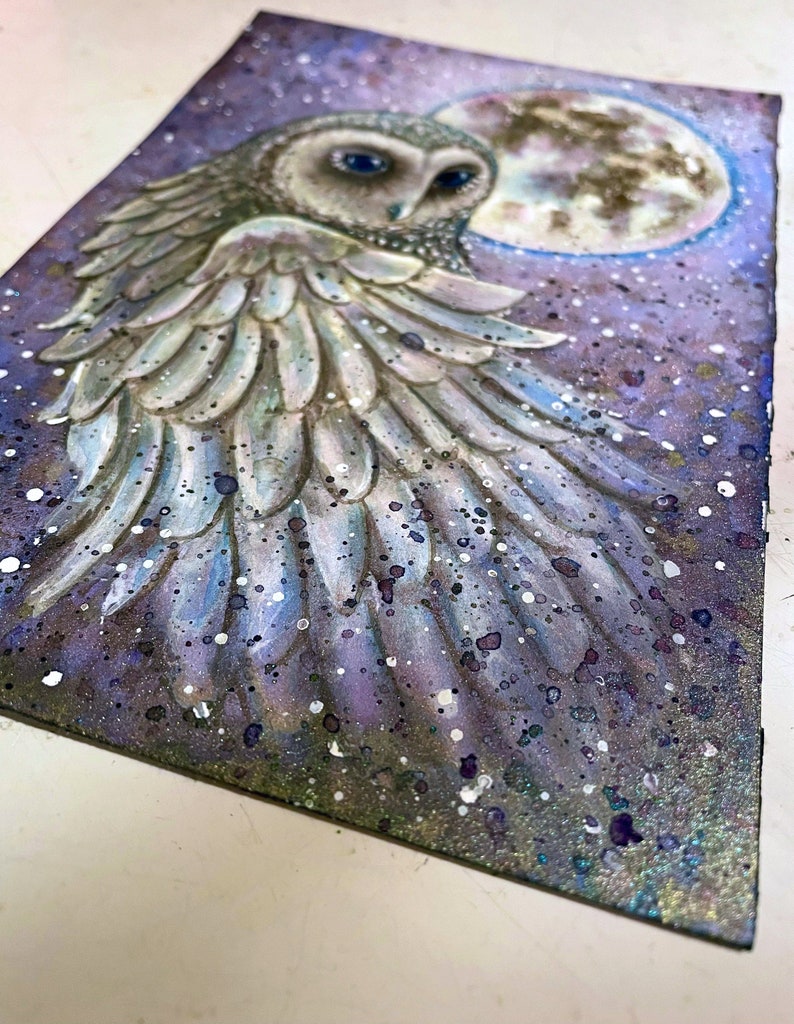 Nightwatcher Barn Owl and Moon Painting - Etsy