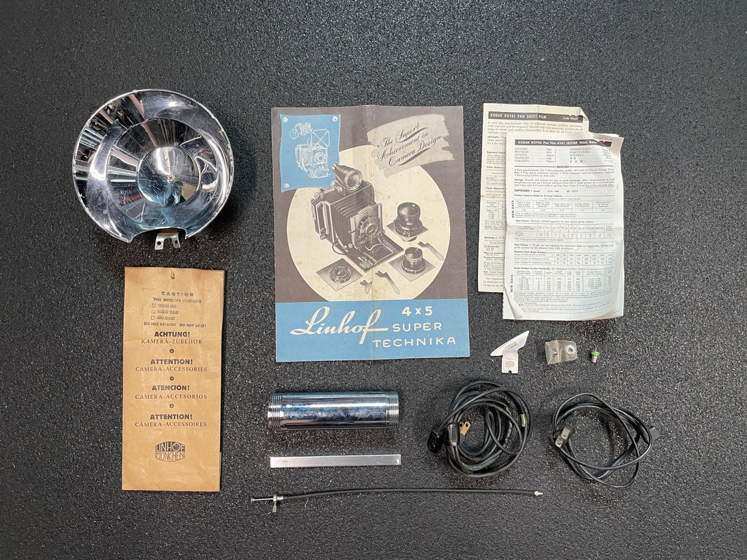 Vintage Linhof 4x5 Super Technika Camera Parts Lot - Cam, Scale, Flash ...
