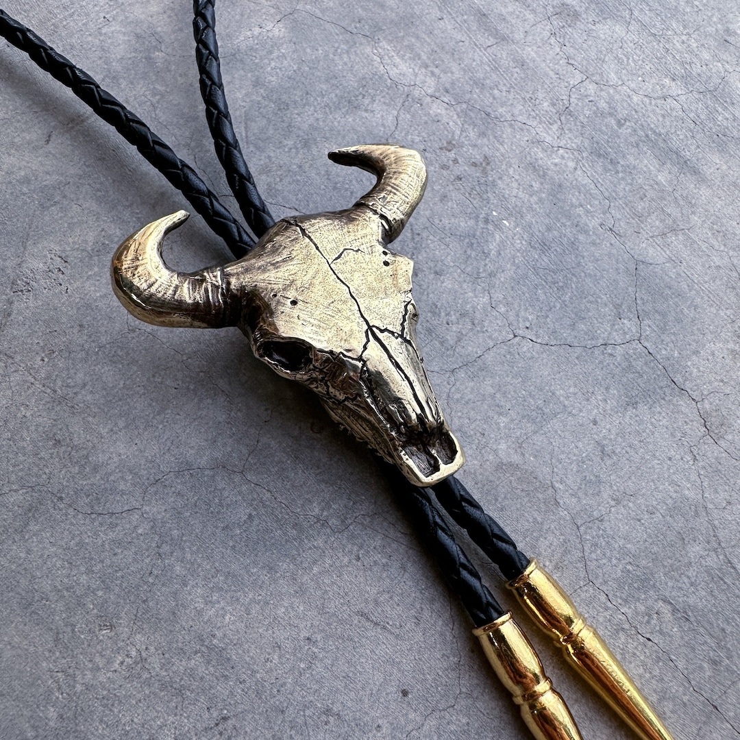 Bull Skull Bolo Tie: Classic Western Neckwear Handcrafted in Arizona - Etsy