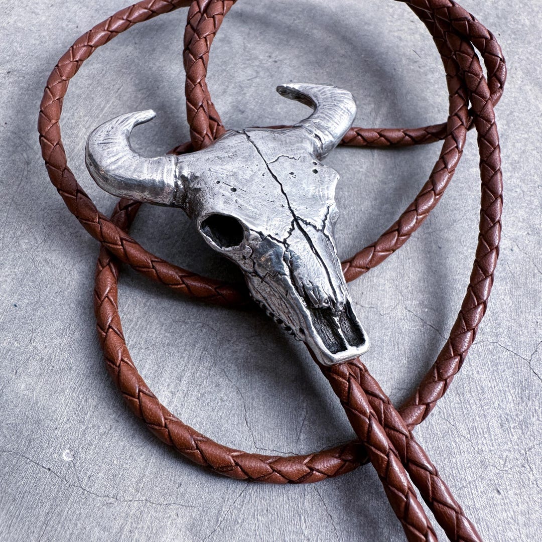 Bull Skull Bolo Tie: Classic Western Neckwear Handcrafted in Arizona - Etsy
