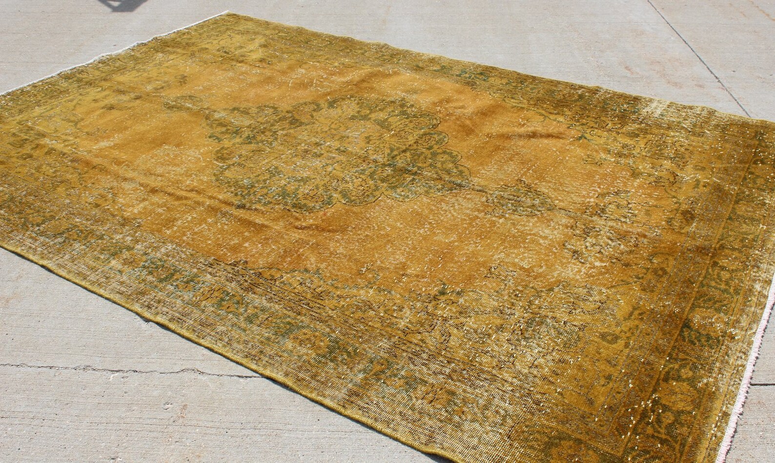 7' 3 X 10' 3 Gold Mustard Green Vintage Over Dyed Oriental Carpet ...