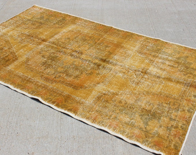 4' 4 X 7' 2 Mustard Gold Vintage Over Dyed Oriental Carpet, Midcentury ...