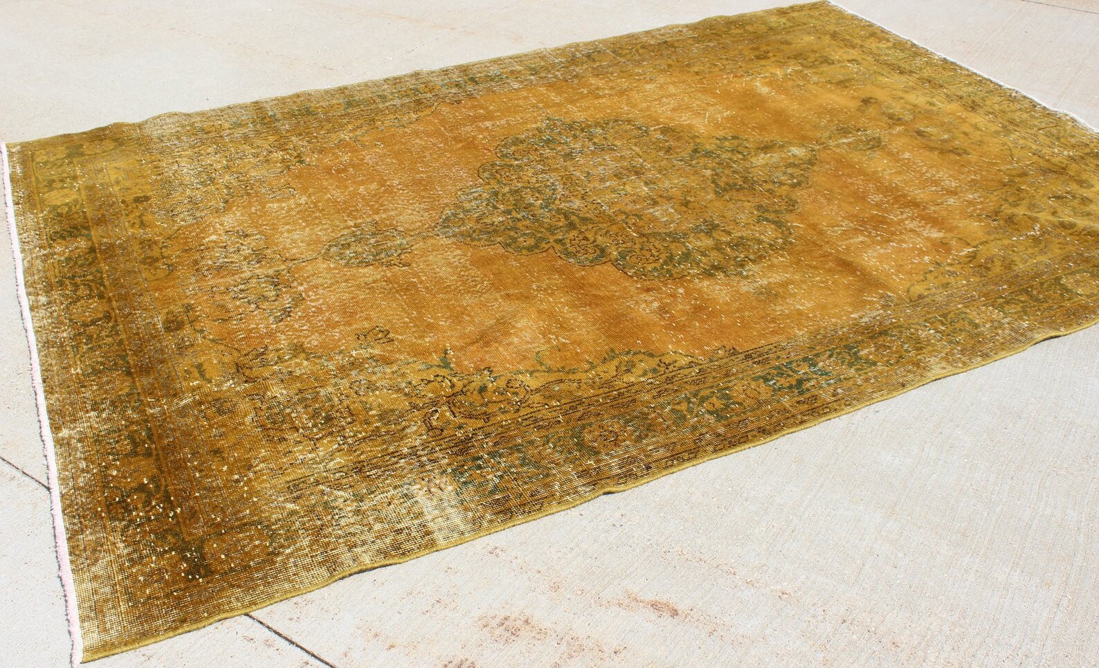 7' 3 X 10' 3 Gold Mustard Green Vintage Over Dyed Oriental Carpet ...