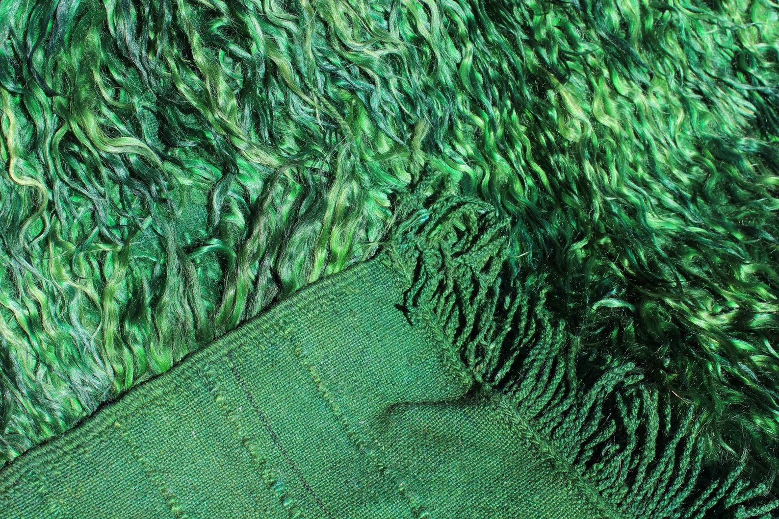 3' 7 X 5' 7 Green Grass Exquisite Angora Goat Hair Tulu, Boho Chic ...