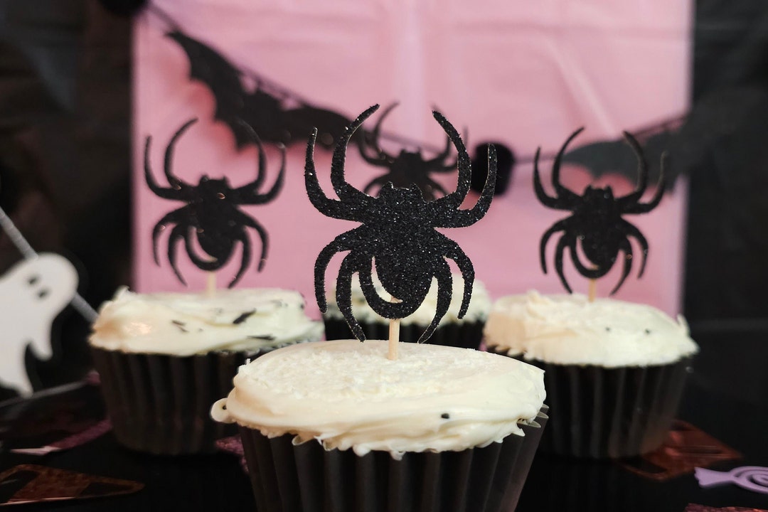 Glittery Spider Cupcake Toppers Halloween Cupcake Toppers Spider ...