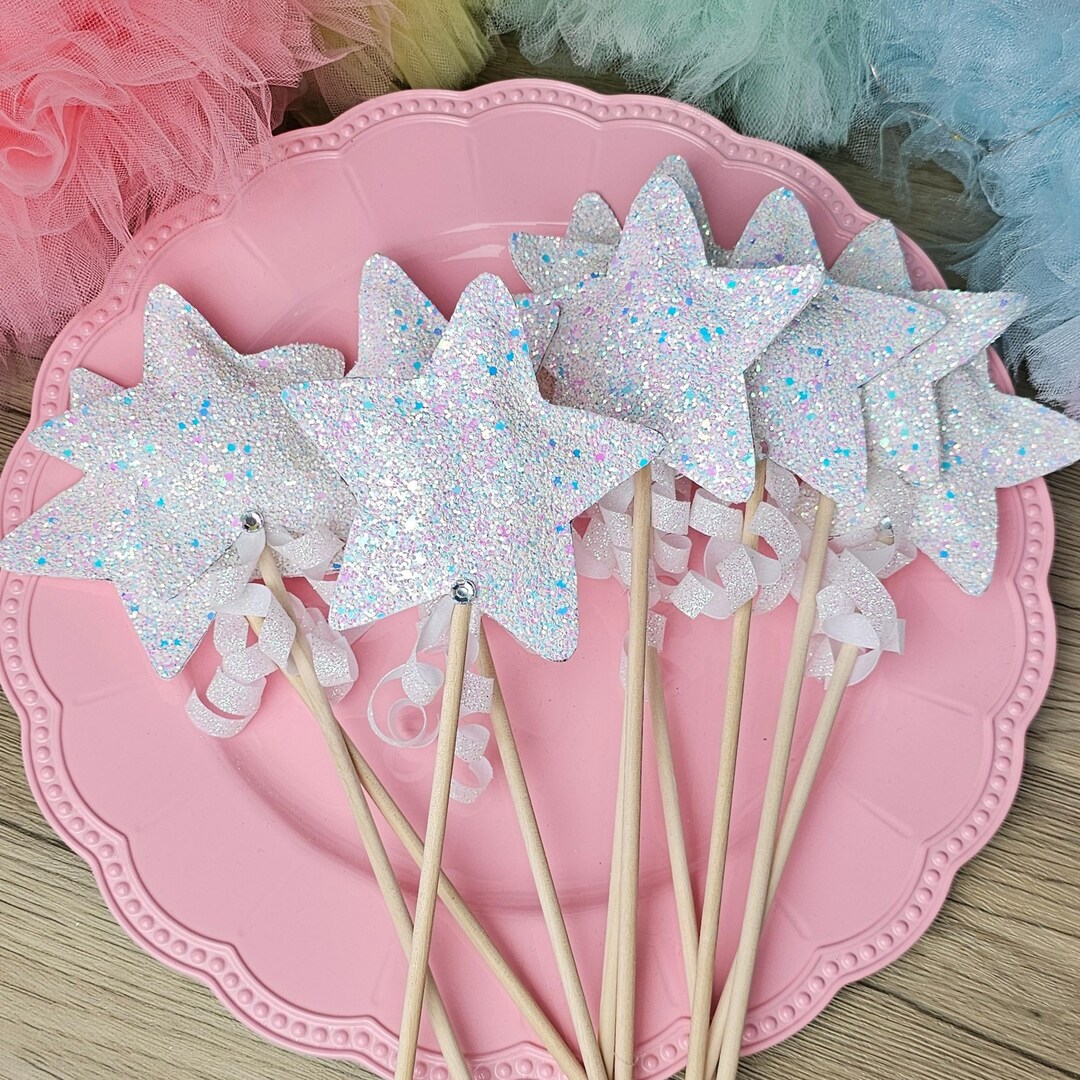 White Glitter Star Wands Star Wands Fairy Wands Magic Wand Party Favors ...