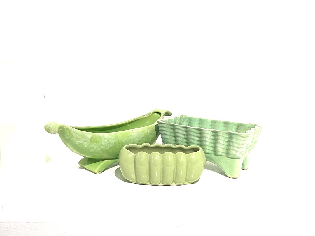 Set of 3 Vintage Green Planters, Collection of Mid Century Planters ...