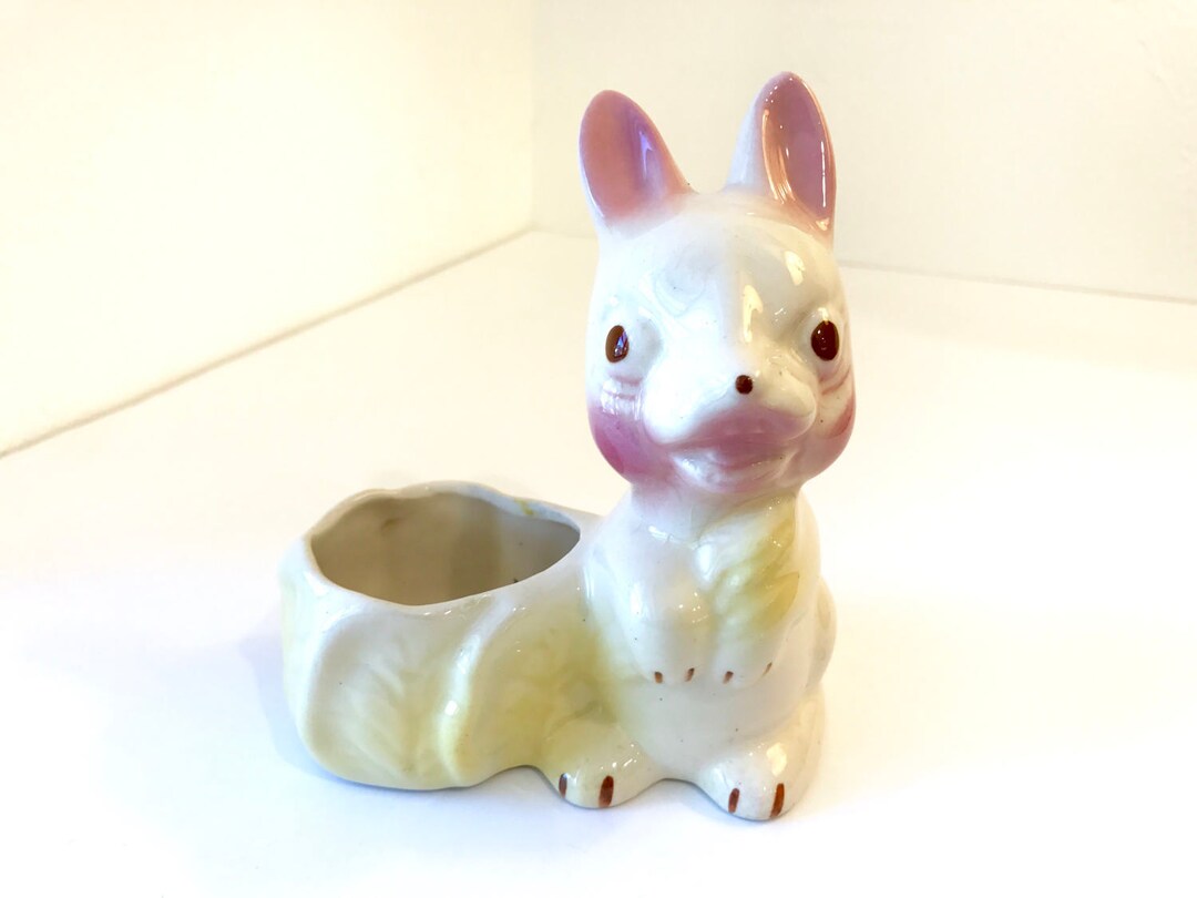 Ceramic Bunny and Cabbage Planter, Easter Planter, Vintage Rabbit ...