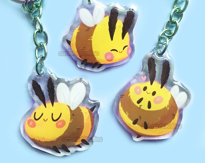 Chubby Bees Acrylic Keychains 1.5 in Double-sided Bumblebee Charm Cute ...